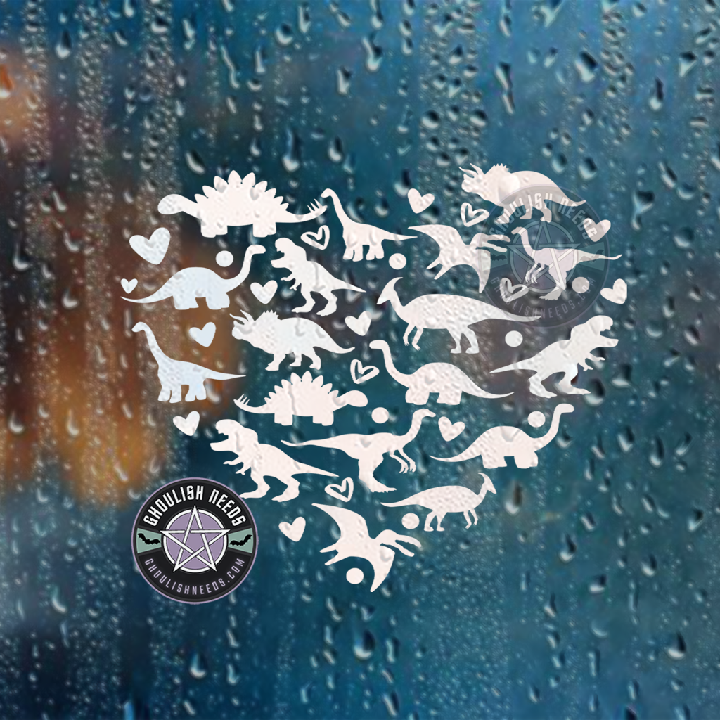 Dino Heart Car Decal - Cute Dinosaur Vinyl Sticker | Ghoulish Needs