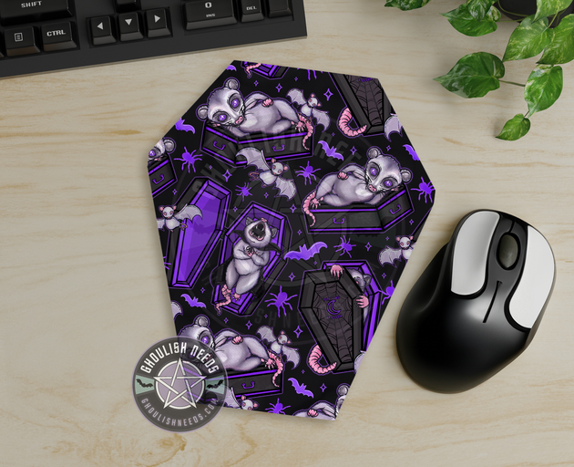 Purple Possum in Coffin, Coffin Mousepad – Ghoulish Needs